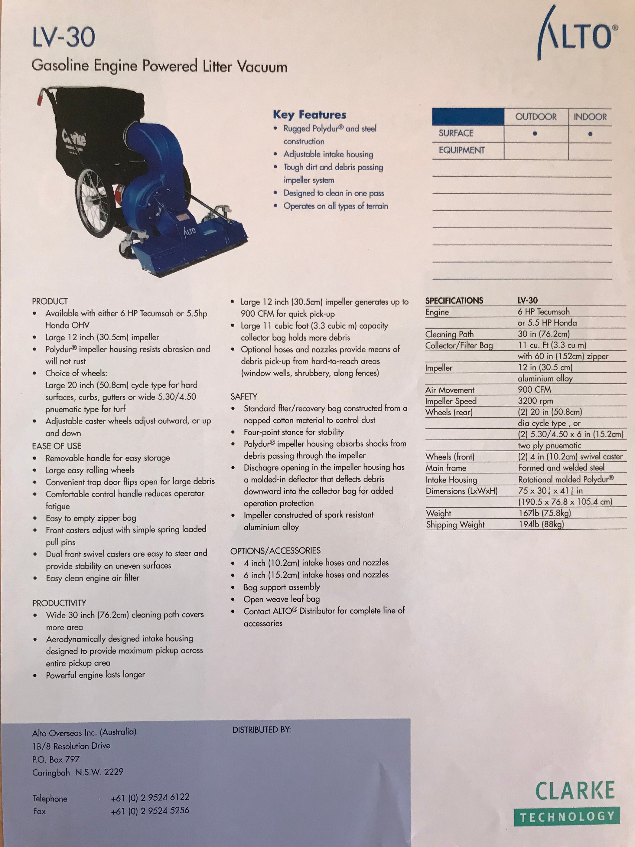 Clarke ALTO LV30 Litter Vac Large Outside Area Vacuum Cleaner NLA — TVD ...